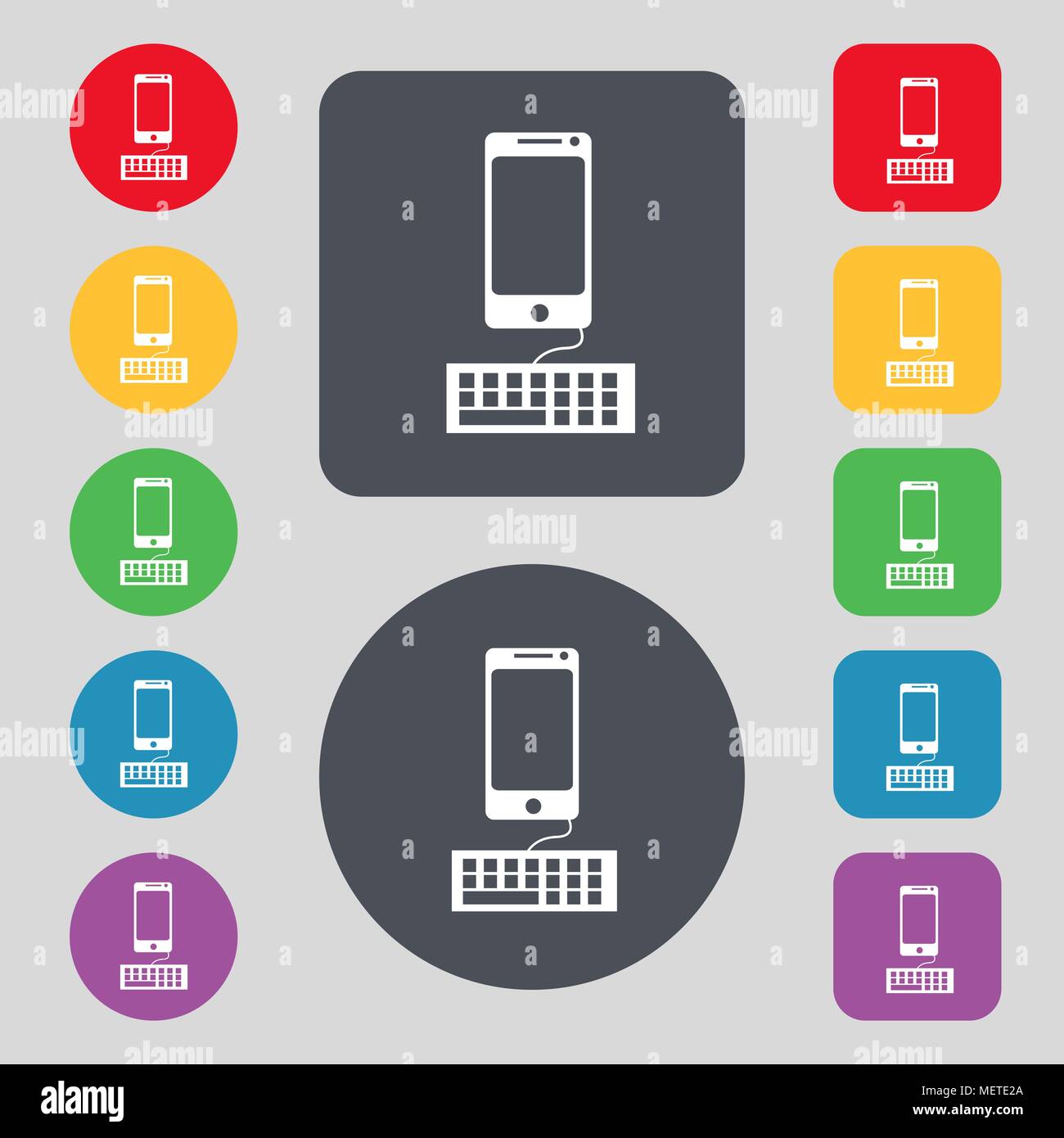 Computer keyboard and smatphone Icon. Set colourful buttons. Vector ...