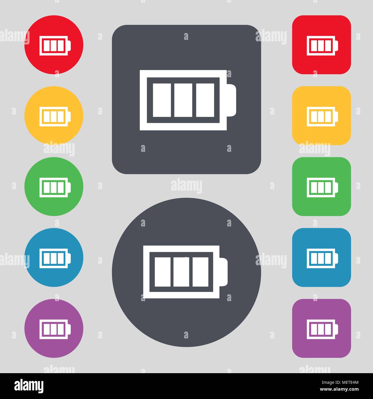 Battery fully charged sign icon. Electricity symbol. Set of colour ...