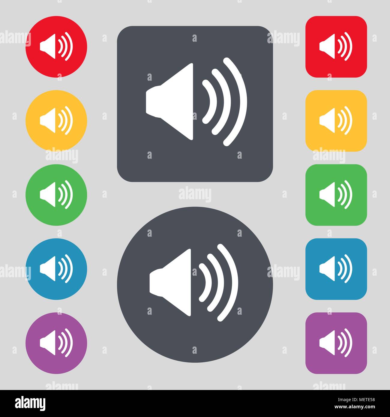 Speaker volume sign icon. Sound symbol. Set colour buttons. Vector ...