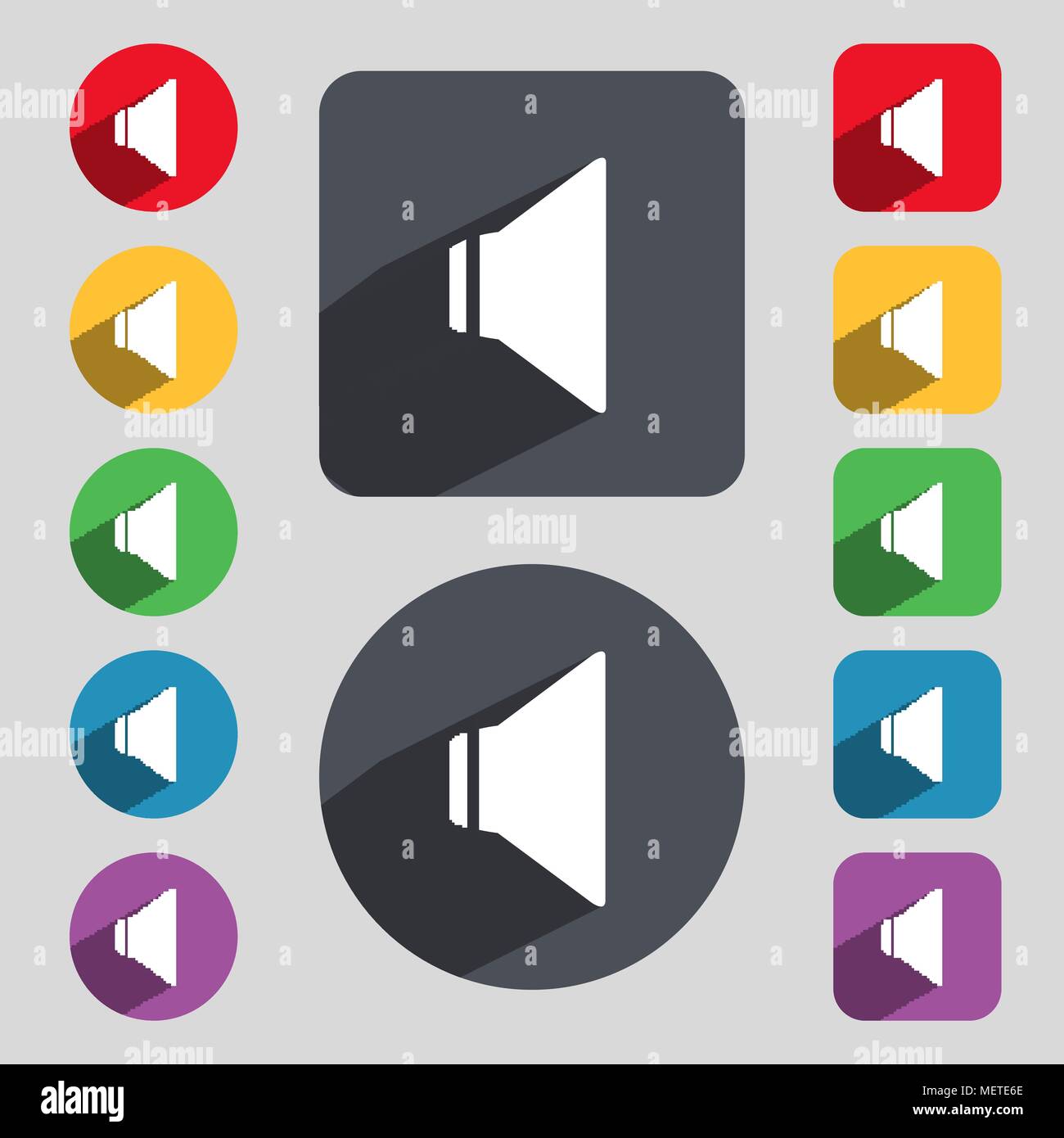 Speaker volume sign icon. Sound symbol. Set colourful buttons. Vector ...