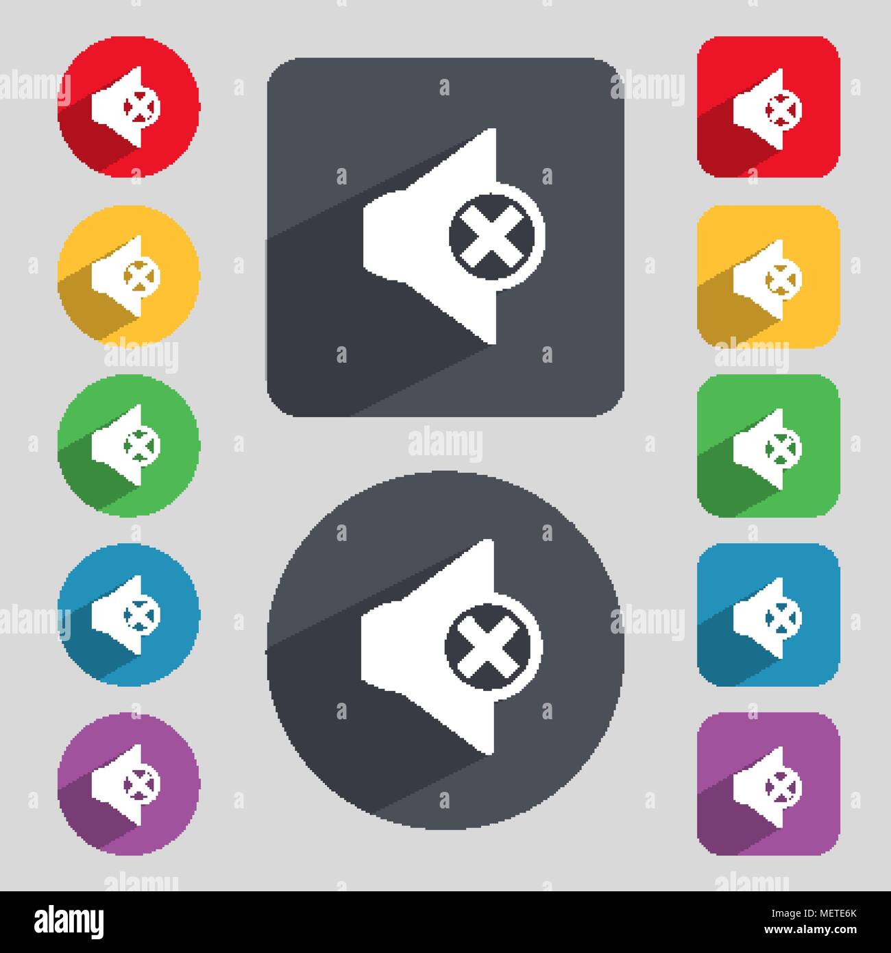 Mute speaker sign icon. Sound symbol. Set of colourful buttons. Vector ...