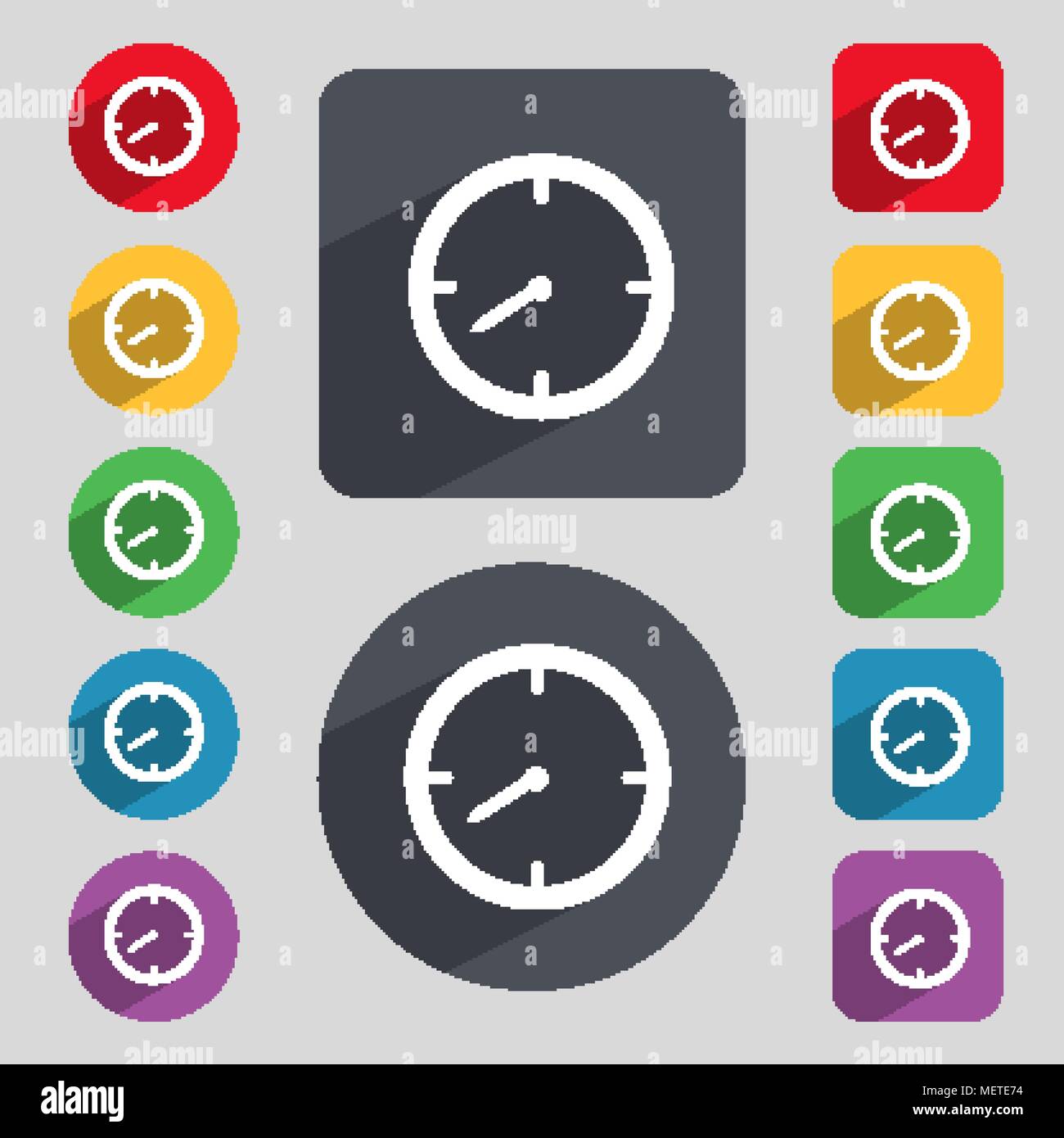 Timer sign icon. Stopwatch symbol. Set of colourful buttons. Vector ...