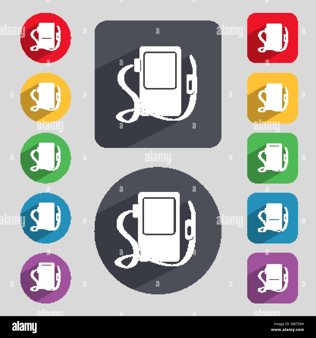 Gas, fuel station sign icon. symbol. Set of colored buttons. Vector ...