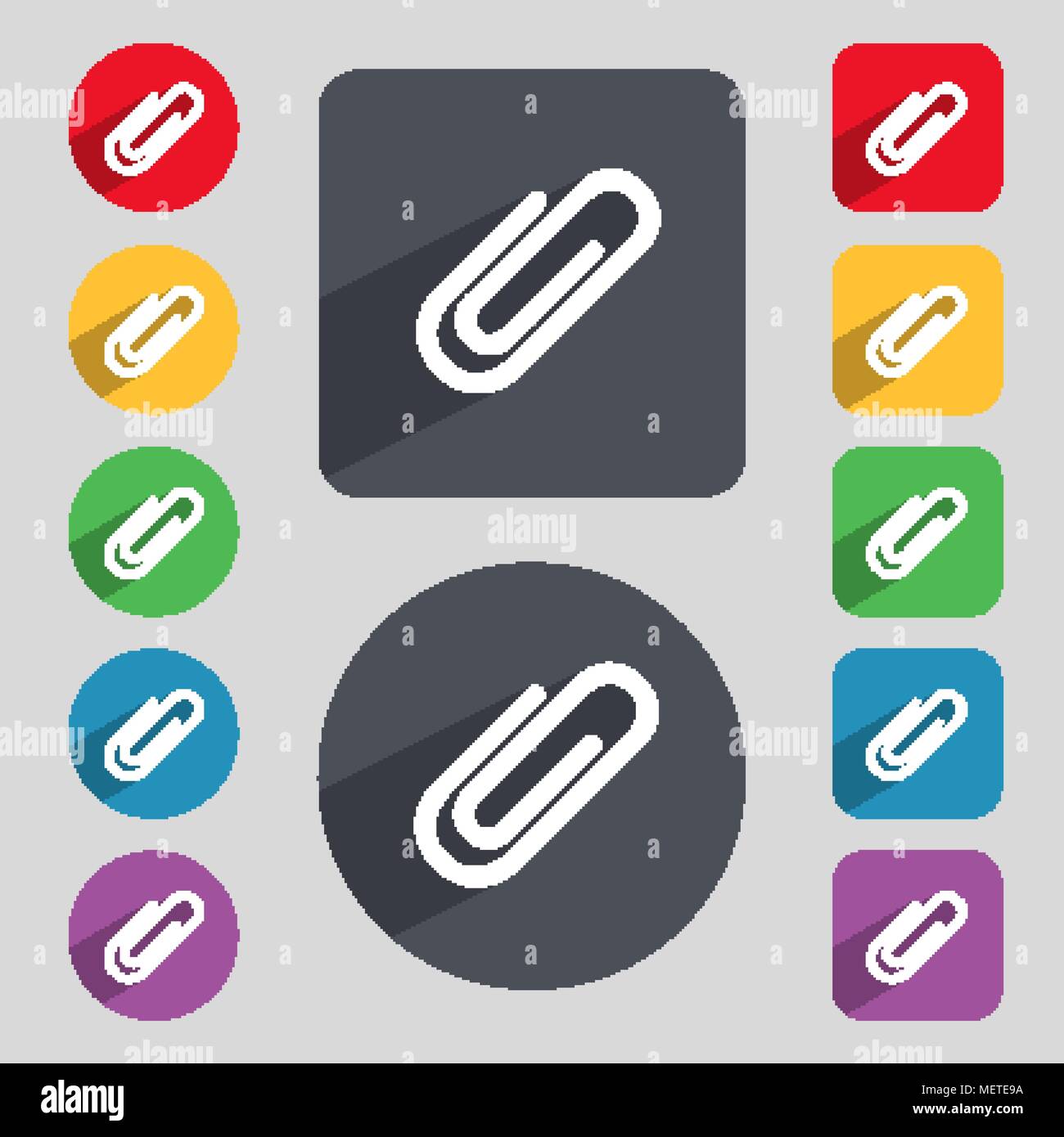 Paper clip sign icon. Clip symbol. Set of colored buttons. Vector ...