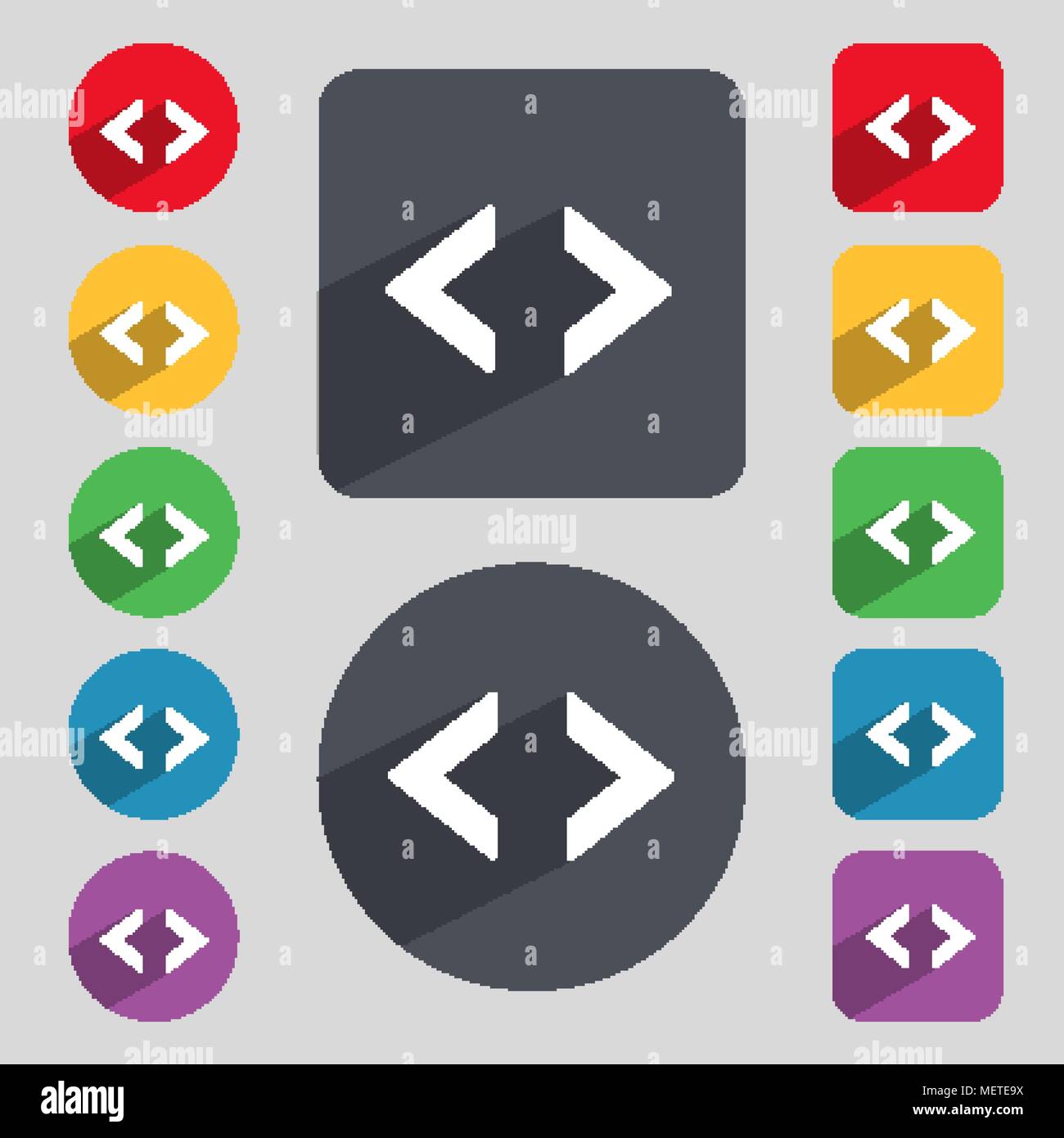 Code sign icon. Programmer symbol. Set of colored buttons. Vector ...