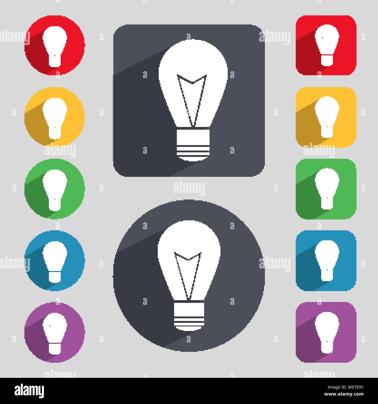 Light lamp sign icon. Idea symbol. Lightis on. Set of colored buttons ...