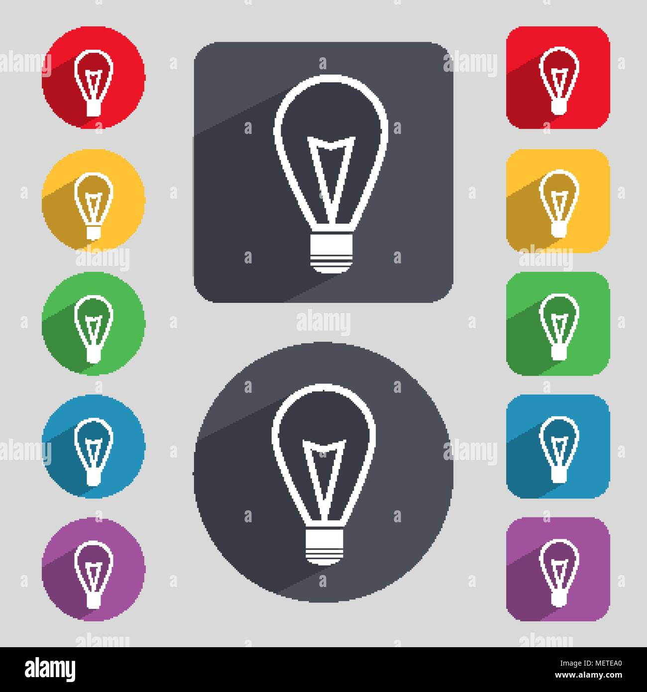 Light lamp sign icon. Idea symbol. Lightis on. Set of colored buttons ...