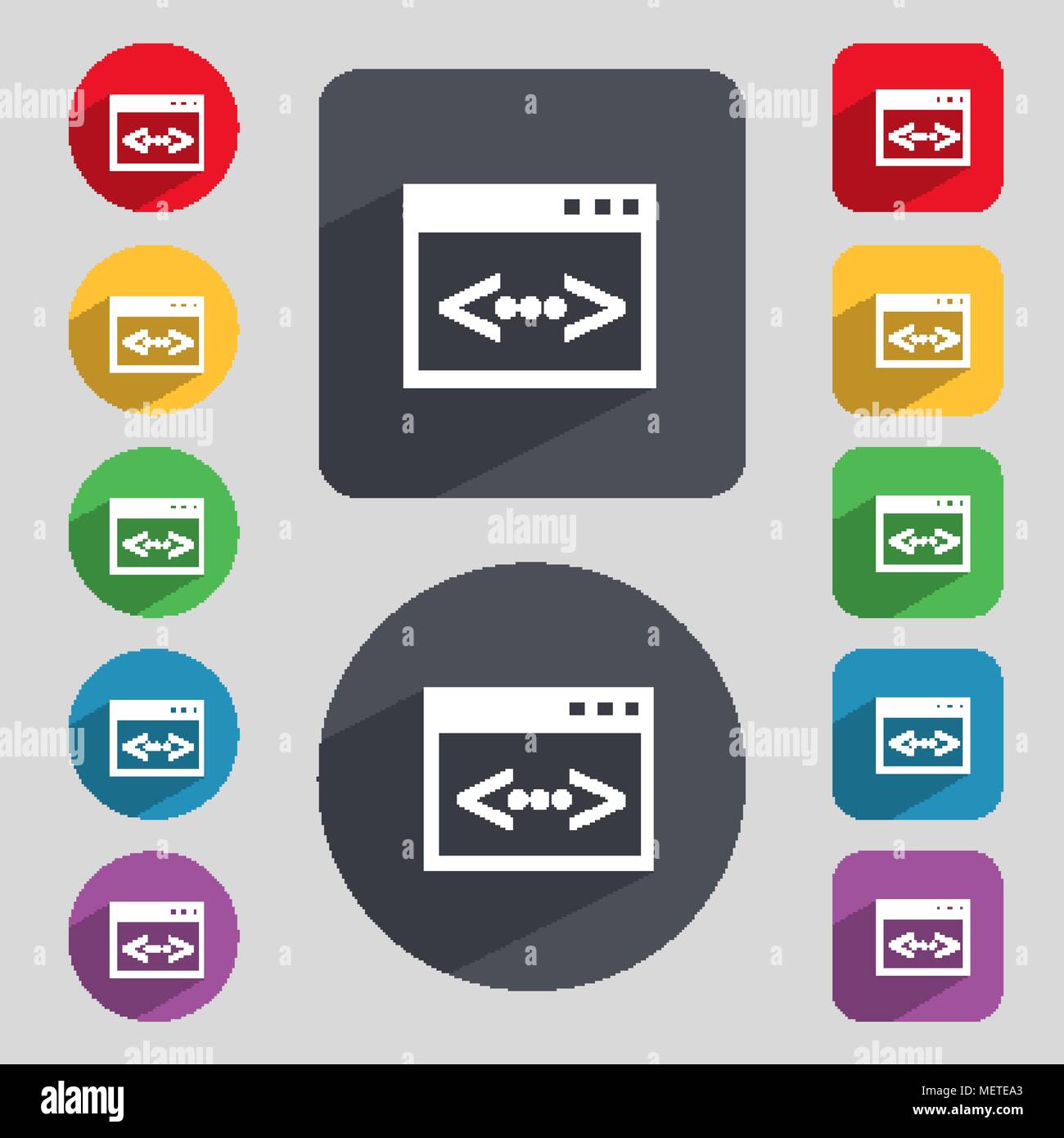 Code sign icon. Programmer symbol. Set of colored buttons. Vector ...