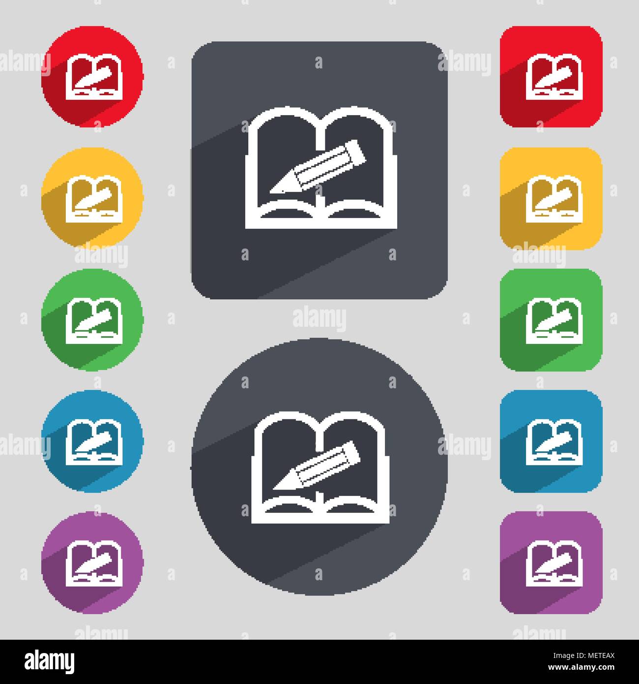 Book sign icon. Open book symbol. Set of colored buttons. Vector ...