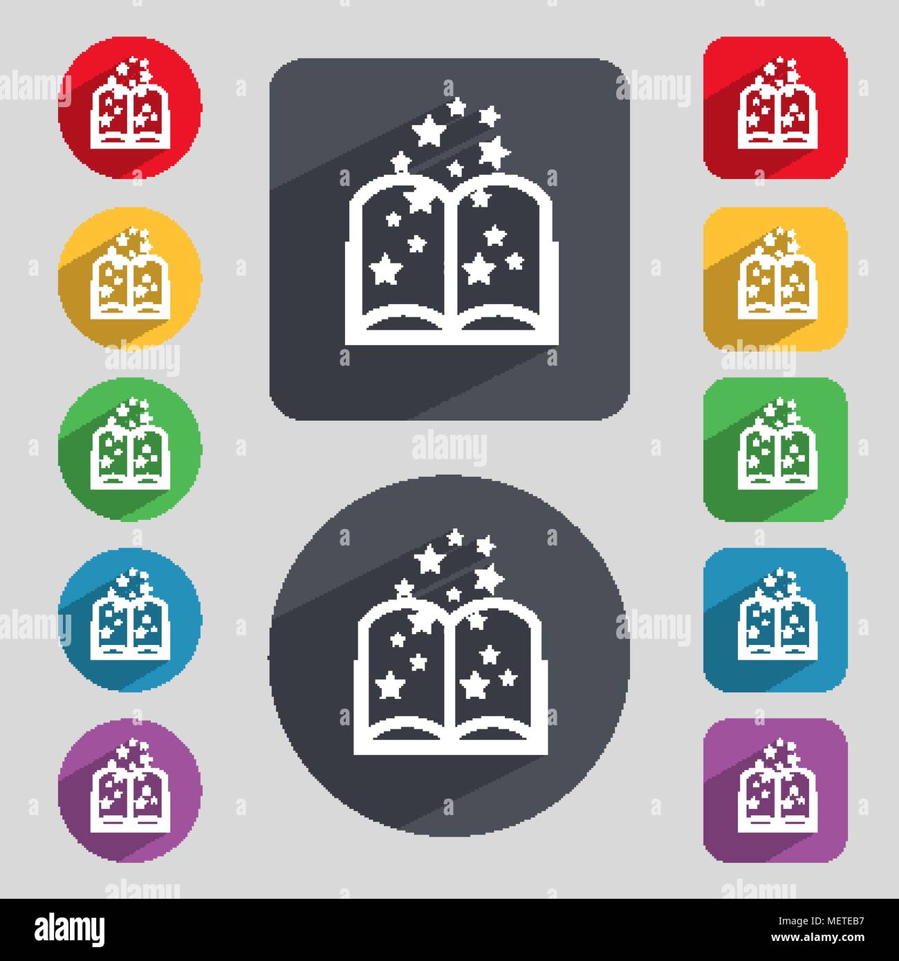 Magic Book sign icon. Open book symbol. Set of colored buttons. Vector ...