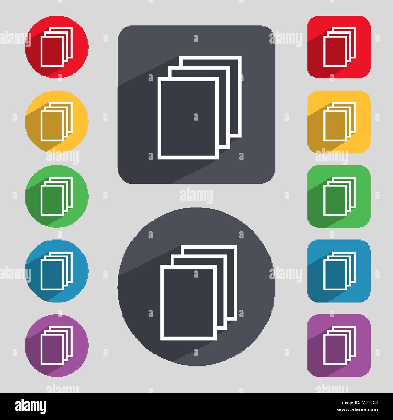 Copy file sign icon. Duplicate document symbol. Set of coloured buttons. Vector illustration ...
