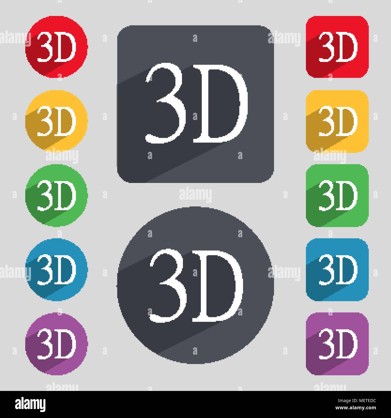 3D sign icon. 3D New technology symbol. Set of colour buttons. Vector ...