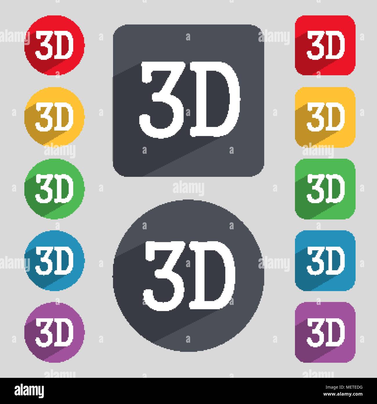 3D sign icon. 3D New technology symbol. Set of colour buttons. Vector ...