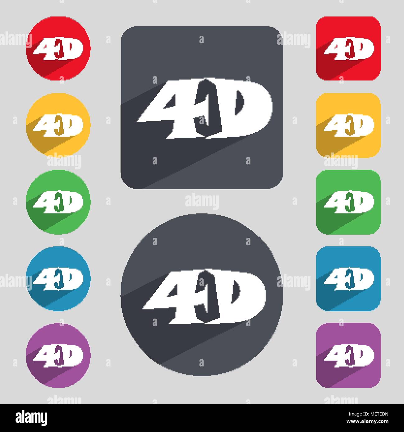 4D sign icon. 4D New technology symbol. Set of colour buttons. Vector ...