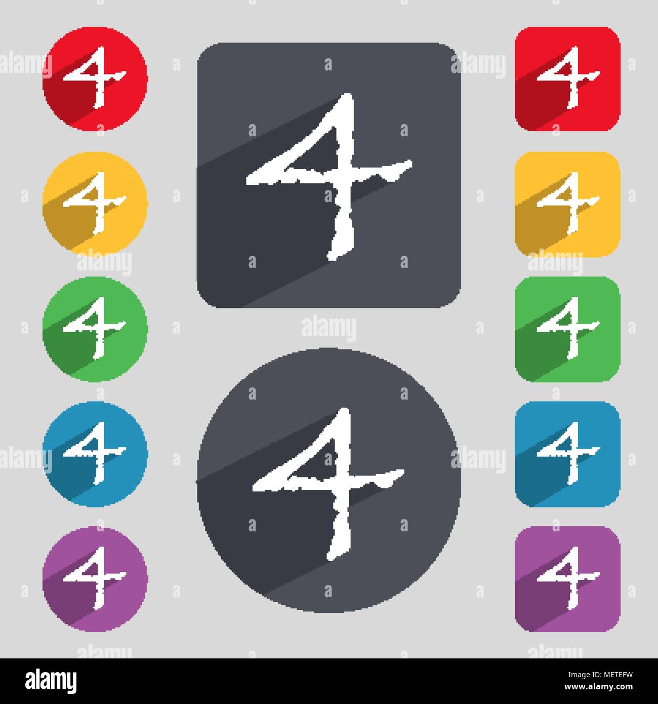 number four icon sign. Set of coloured buttons. Vector illustration ...