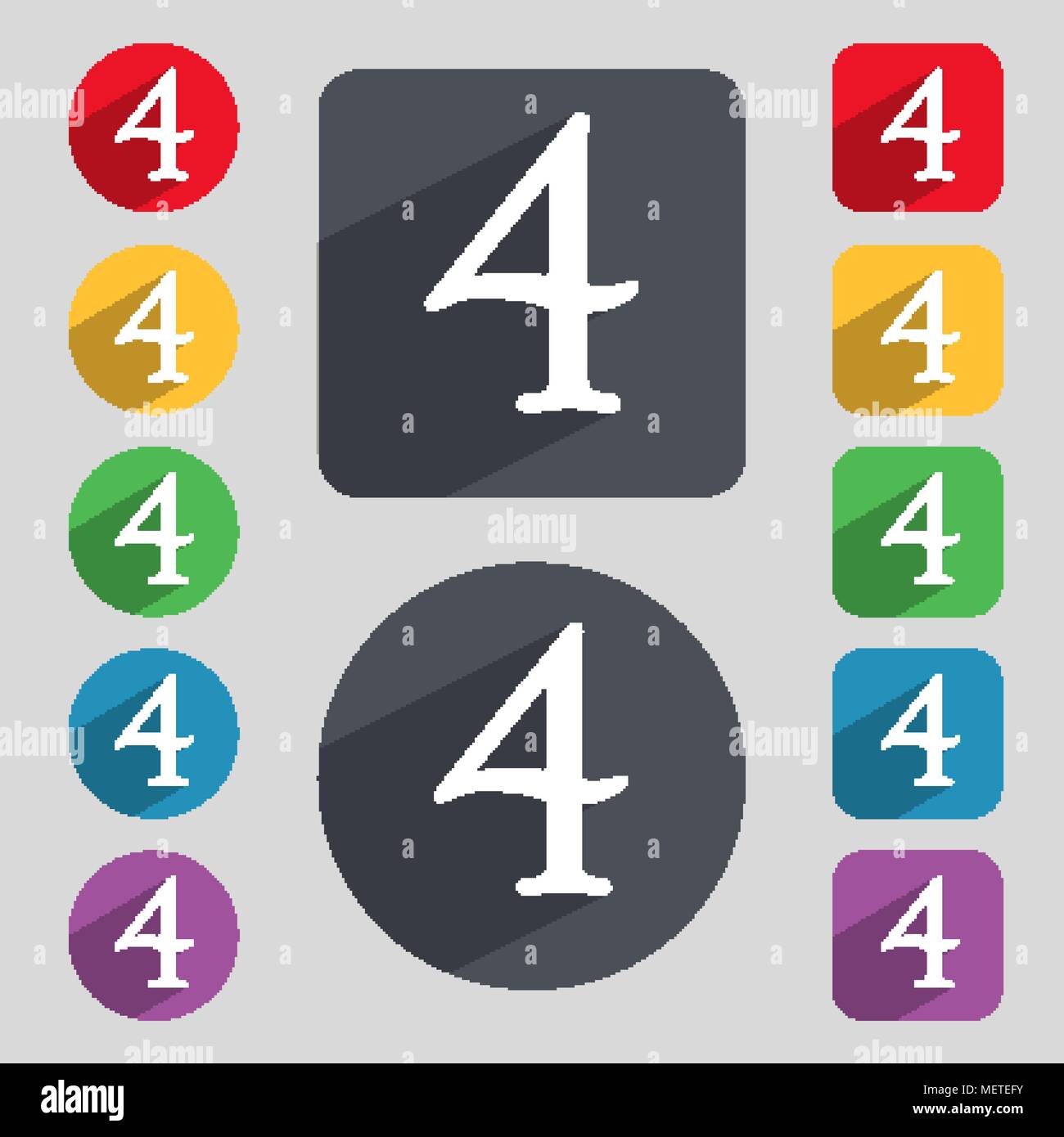 number four icon sign. Set of coloured buttons. Vector illustration ...