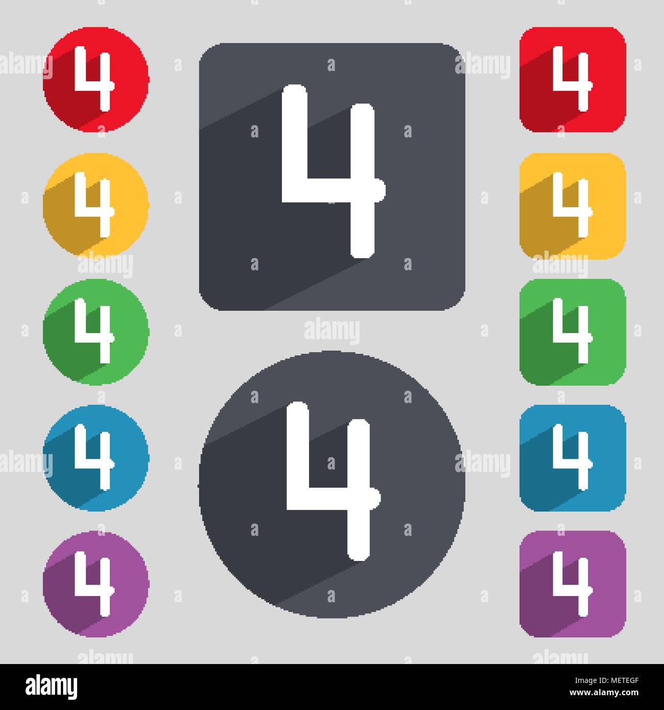 number four icon sign. Set of coloured buttons. Vector illustration ...