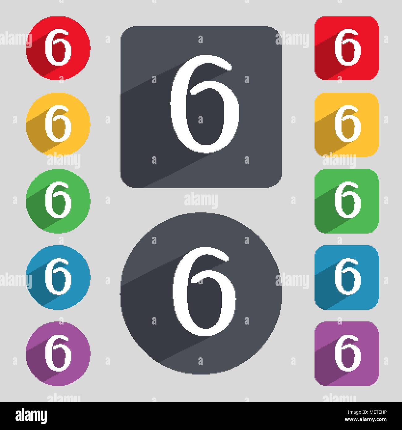 number six icon sign. Set of coloured buttons. Vector illustration ...