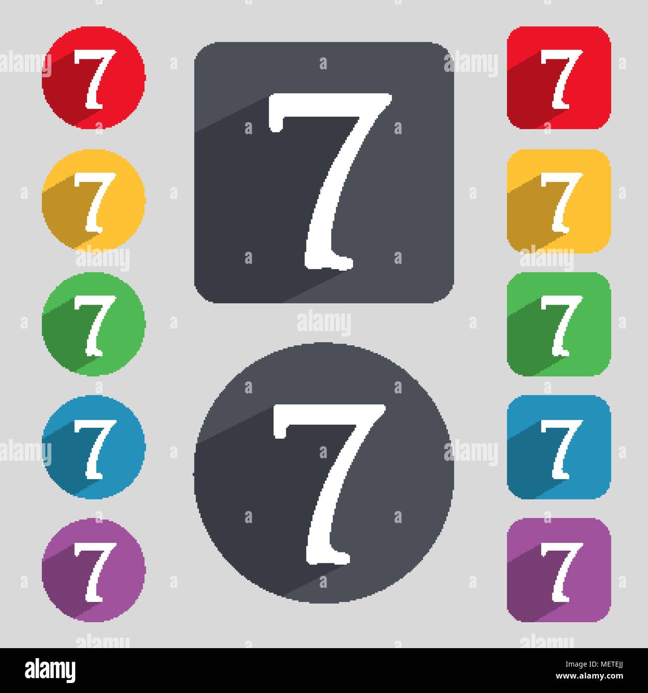 number seven icon sign. Set of coloured buttons. Vector illustration ...