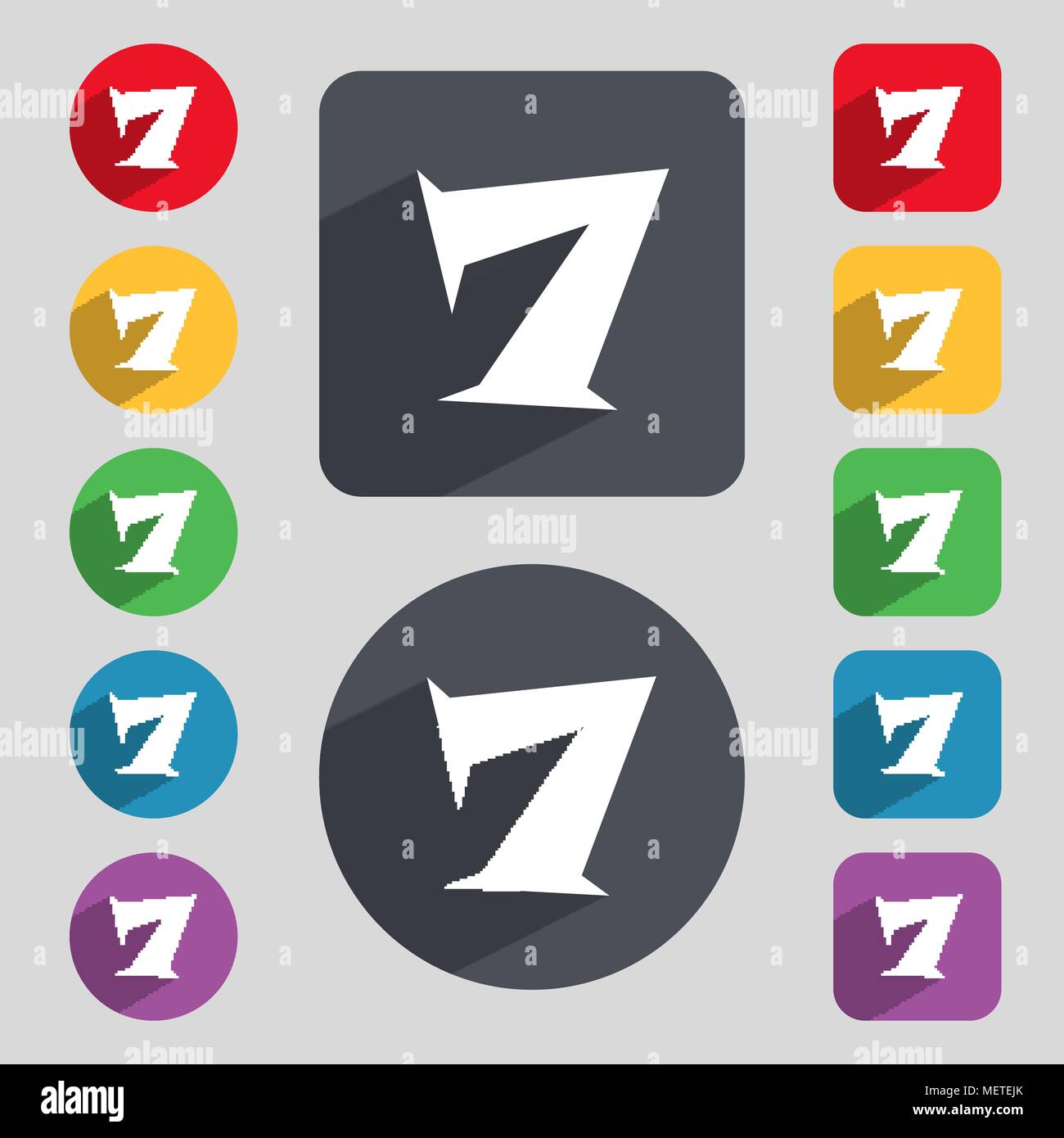 number seven icon sign. Set of coloured buttons. Vector illustration ...