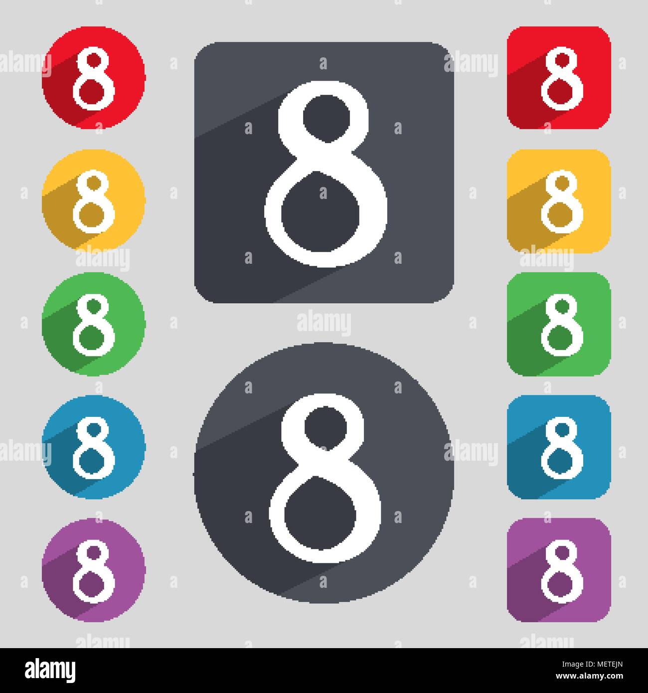 number Eight icon sign. Set of coloured buttons. Vector illustration ...