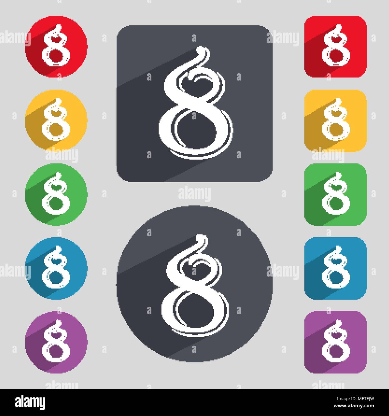 number Eight icon sign. Set of coloured buttons. Vector illustration ...