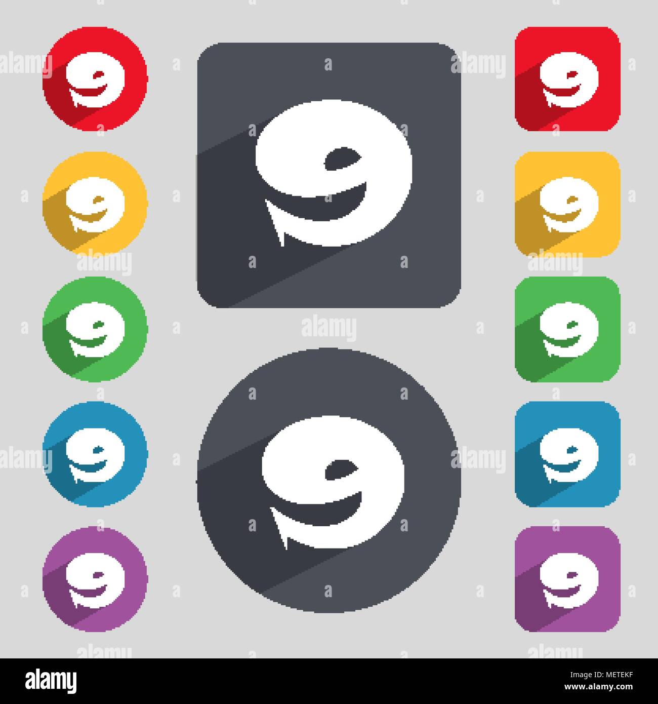 number Nine icon sign. Set of coloured buttons. Vector illustration ...