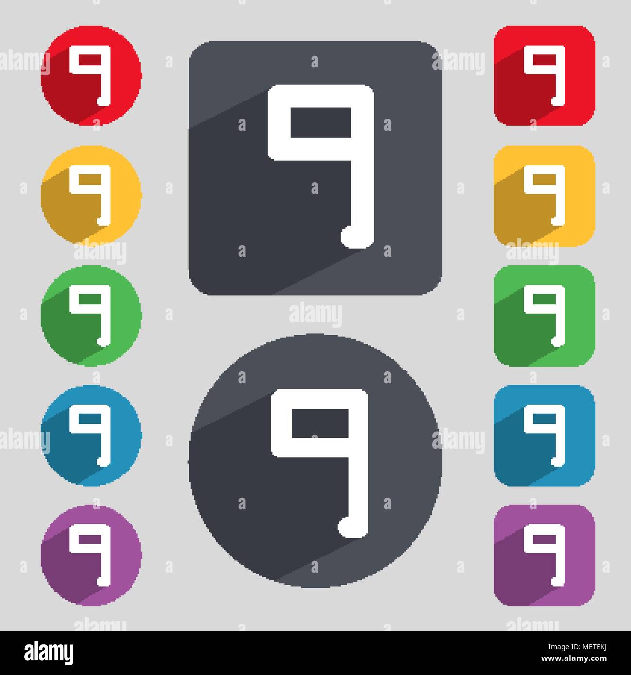 number Nine icon sign. Set of coloured buttons. Vector illustration ...