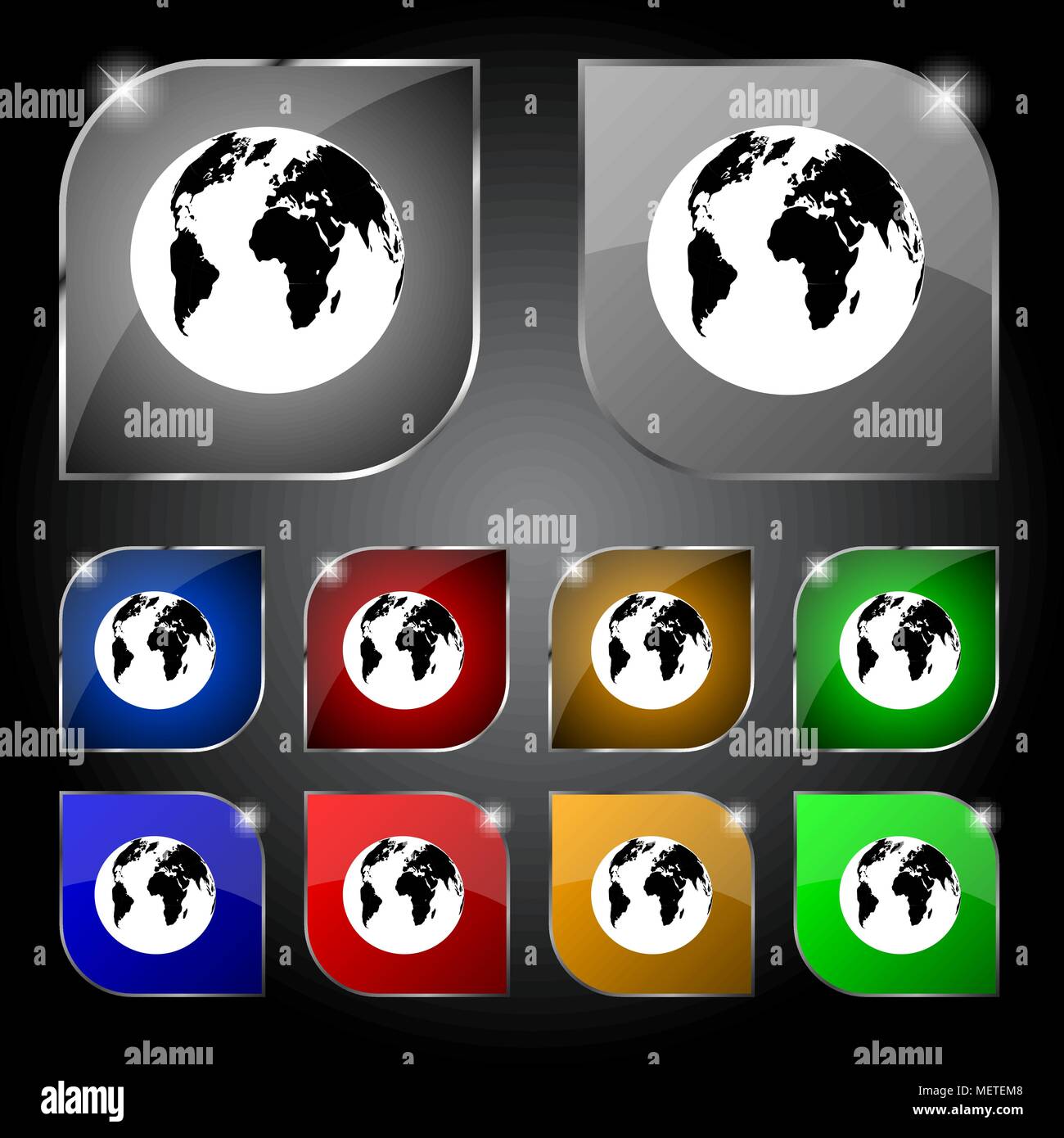 Globe sign icon. World map geography symbol. Set colourful buttons ...