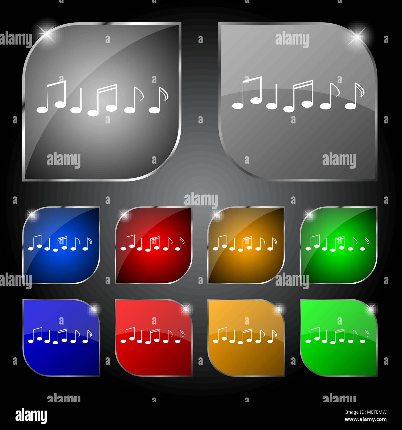 Music note sign icon. Musical symbol. Set colourful buttons. Vector ...