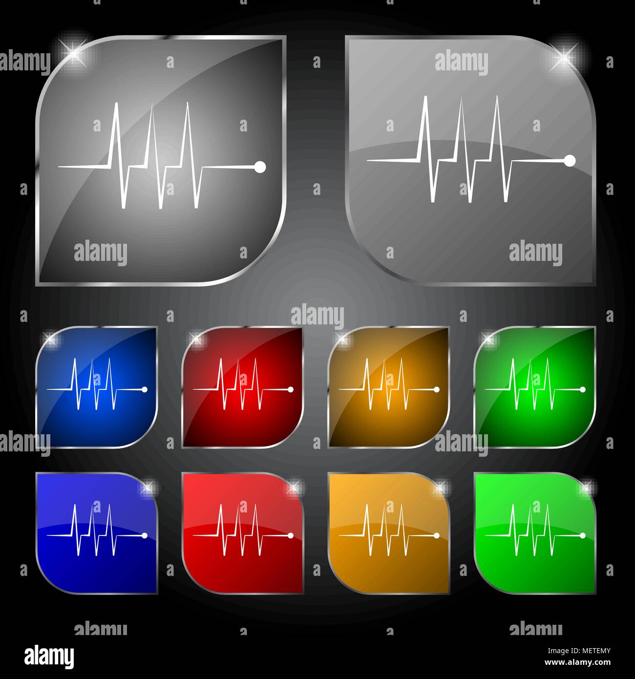Cardiogram monitoring sign icon. Heart beats symbol. Set colourful ...