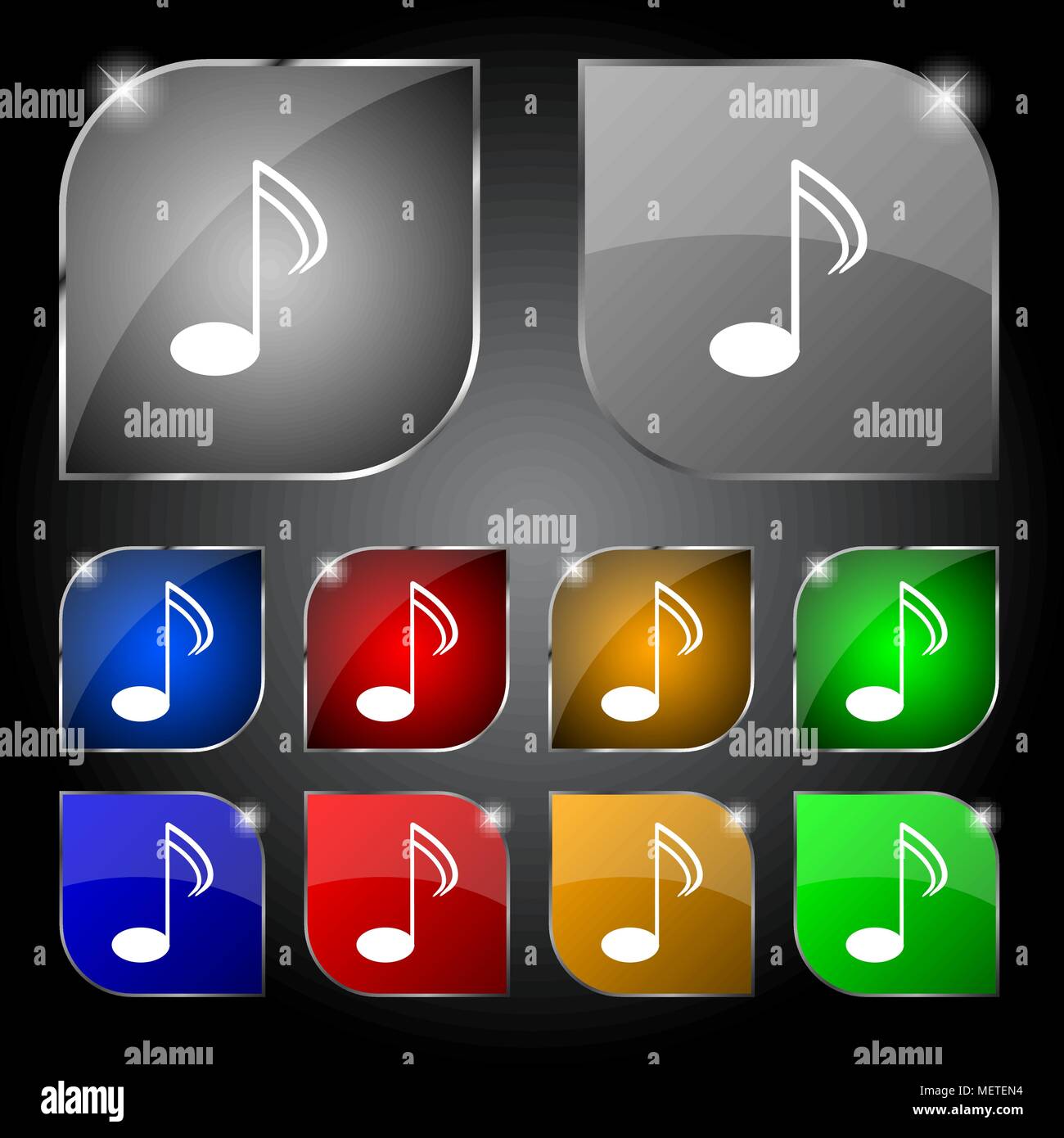 Music note sign icon. Musical symbol. Set colourful buttons. Vector ...