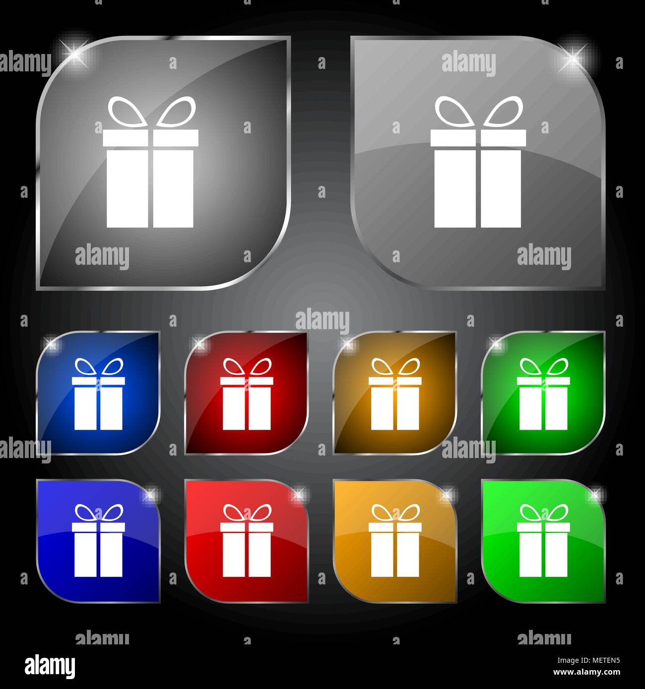 Gift box sign icon. Present symbol. Set colourful buttons. Vector ...