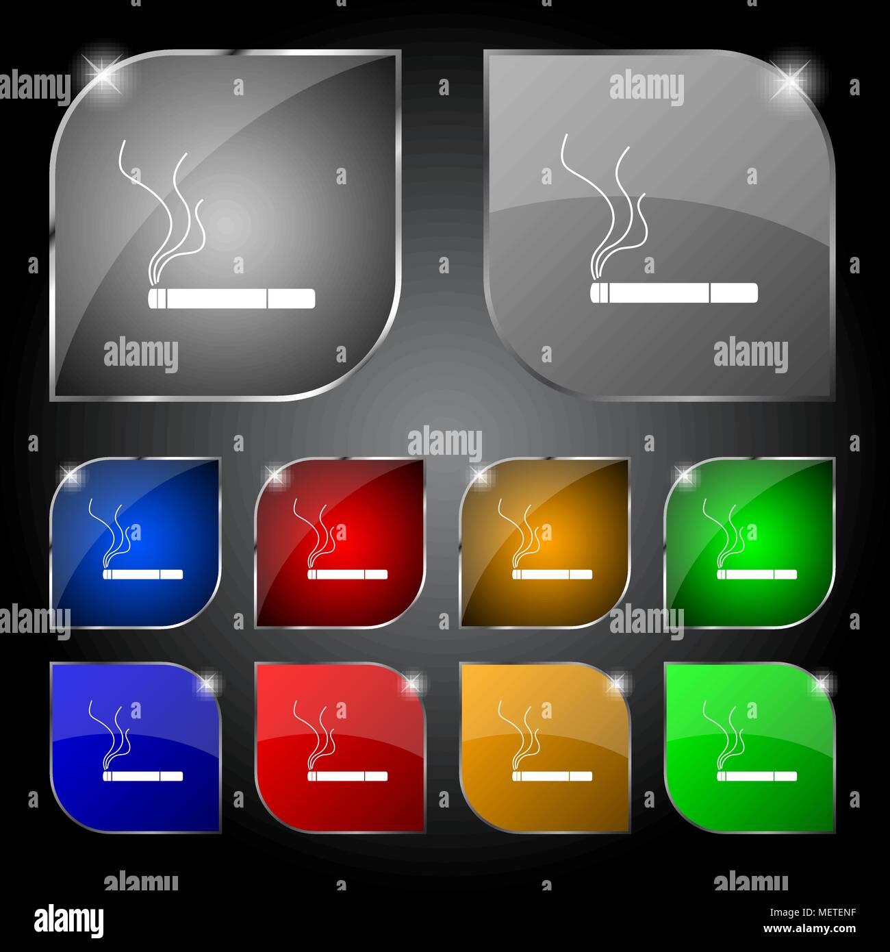 Smoking sign icon. Cigarette symbol. Set colourful buttons. Vector ...