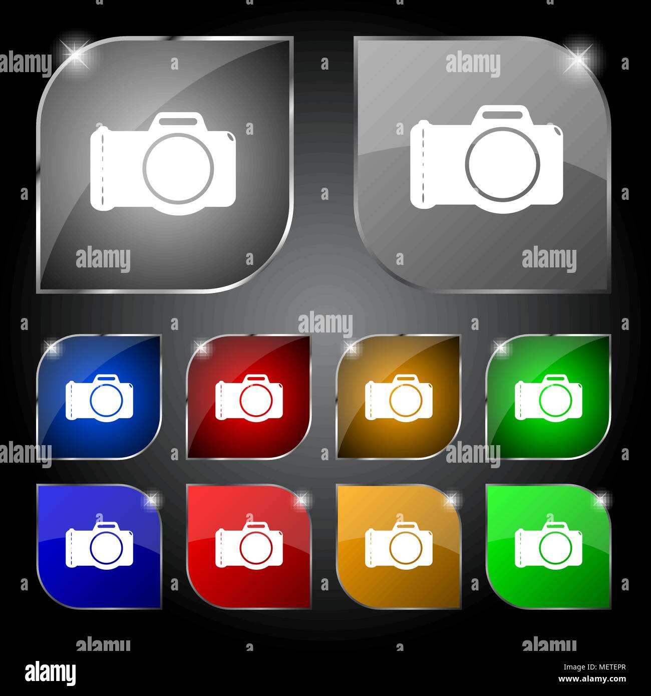 Photo camera sign icon. Digital symbol. Set colourful buttons. Vector ...
