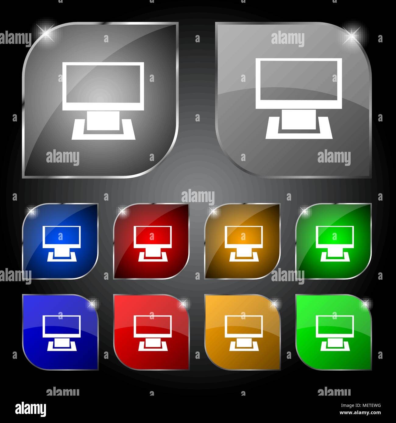 Computer widescreen monitor sign icon. Set colourful buttons. Modern UI ...