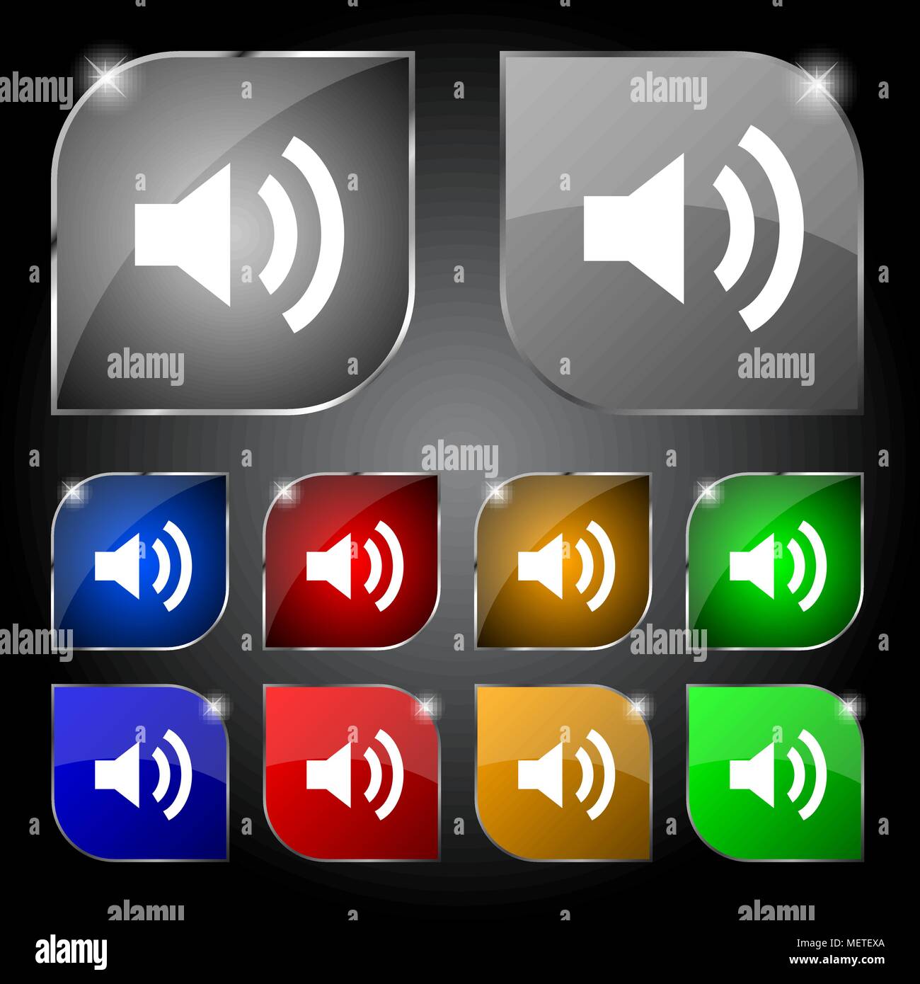 Speaker volume sign icon. Sound symbol. Set colourful buttons. Vector ...