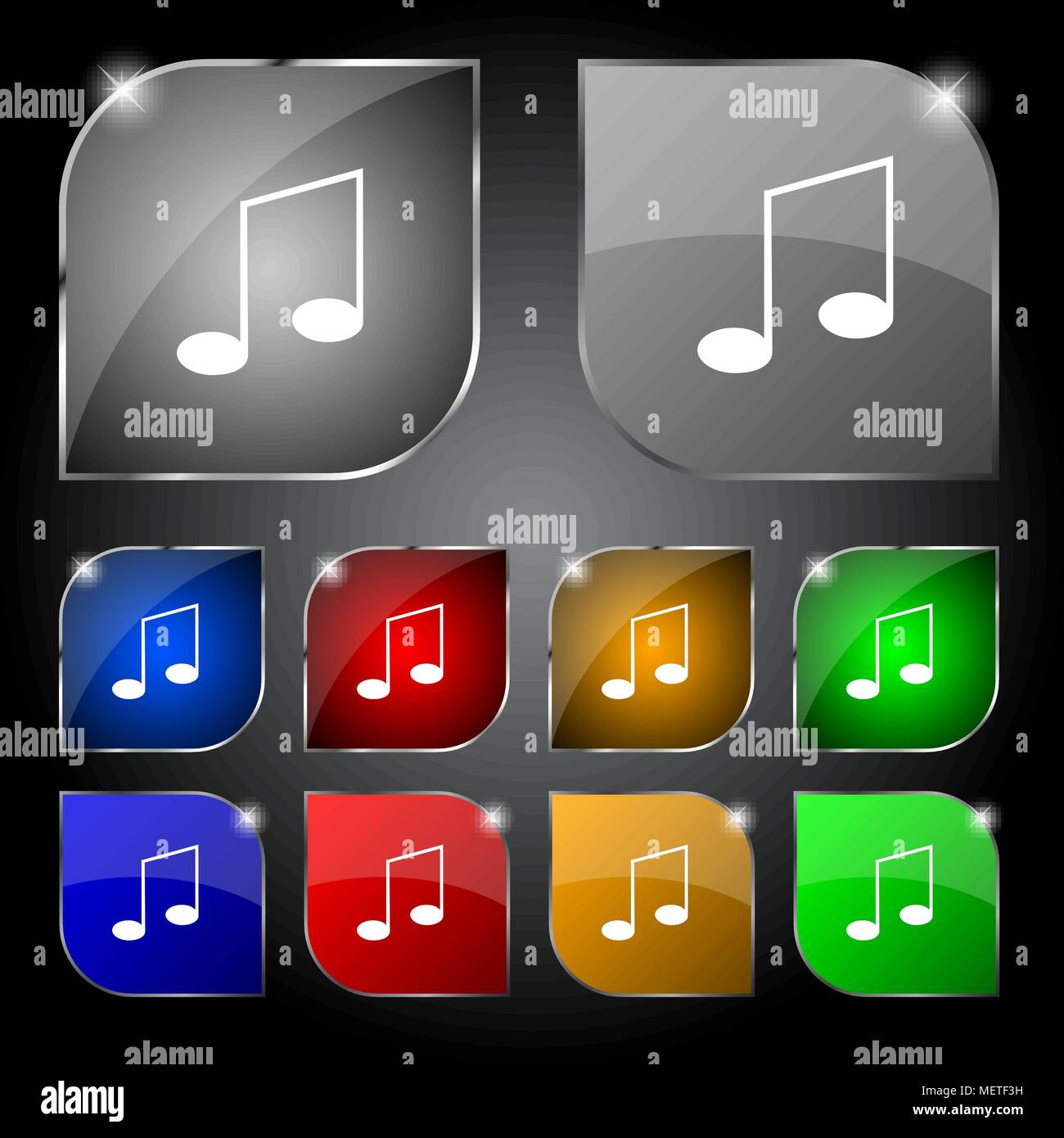 Music note sign icon. Musical symbol. Set colourful buttons. Vector ...