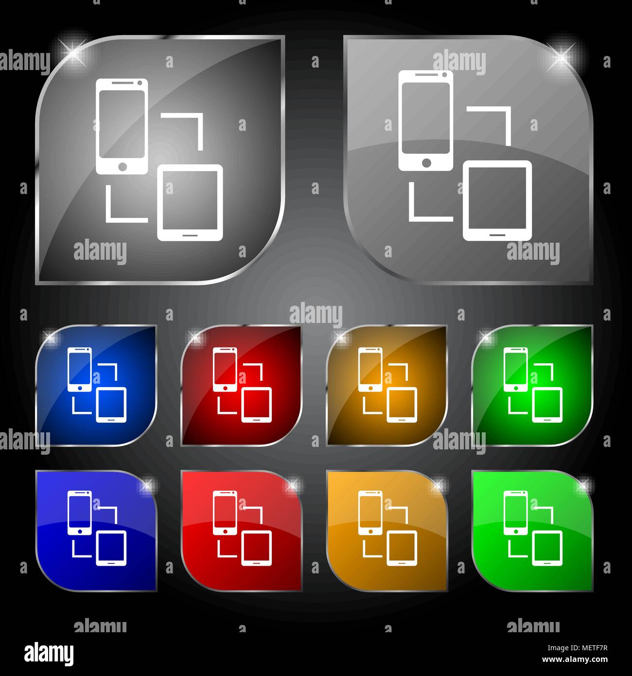 Synchronization sign icon. communicators sync symbol. Data exchange. Set colur buttons Vector ...