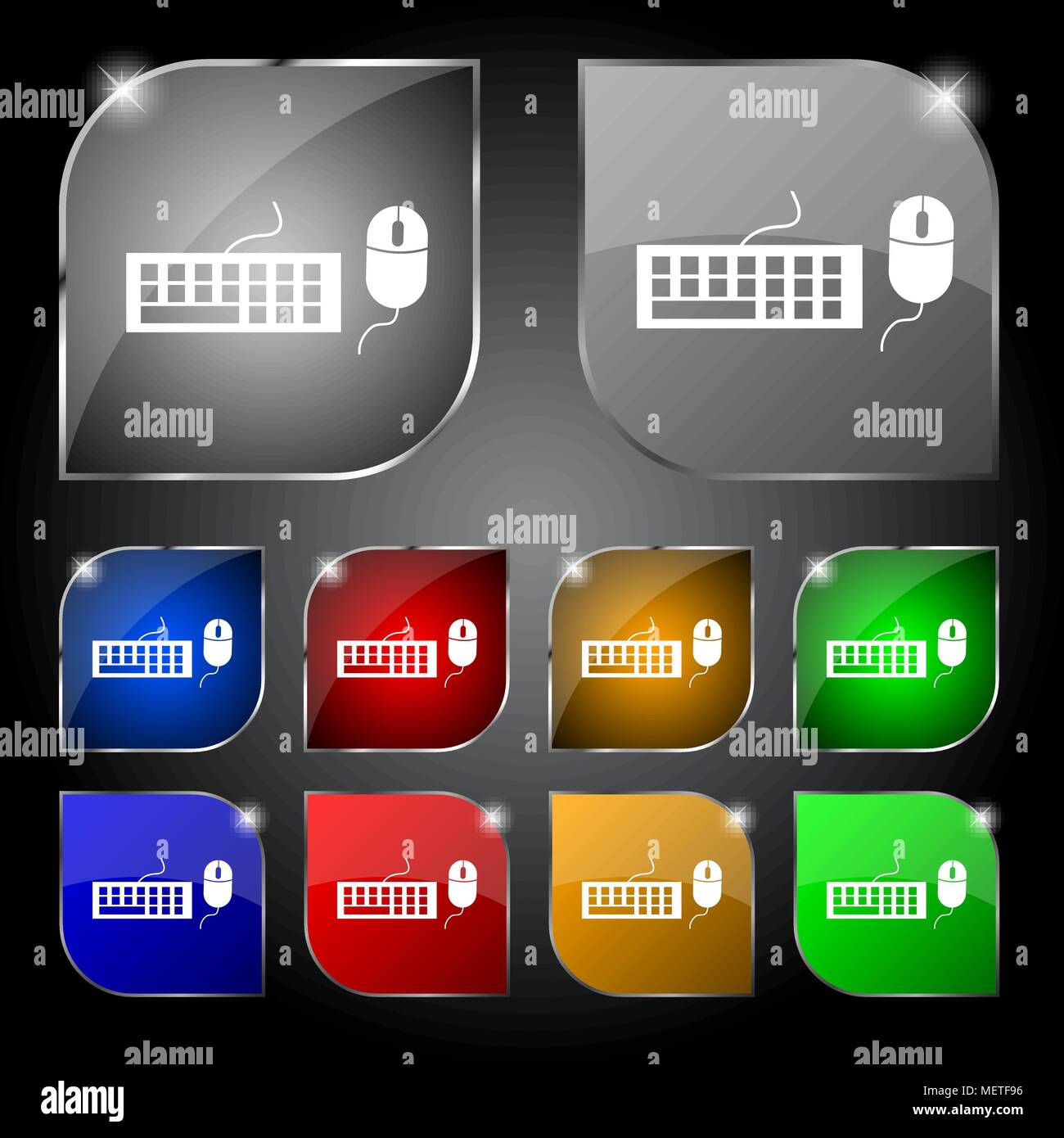 Computer keyboard and mouse Icon. Set colourful buttons. Vector ...