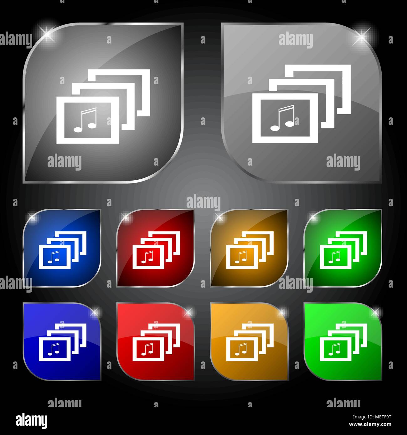 Mp3 music format sign icon. Musical symbol. Set colourful buttons ...