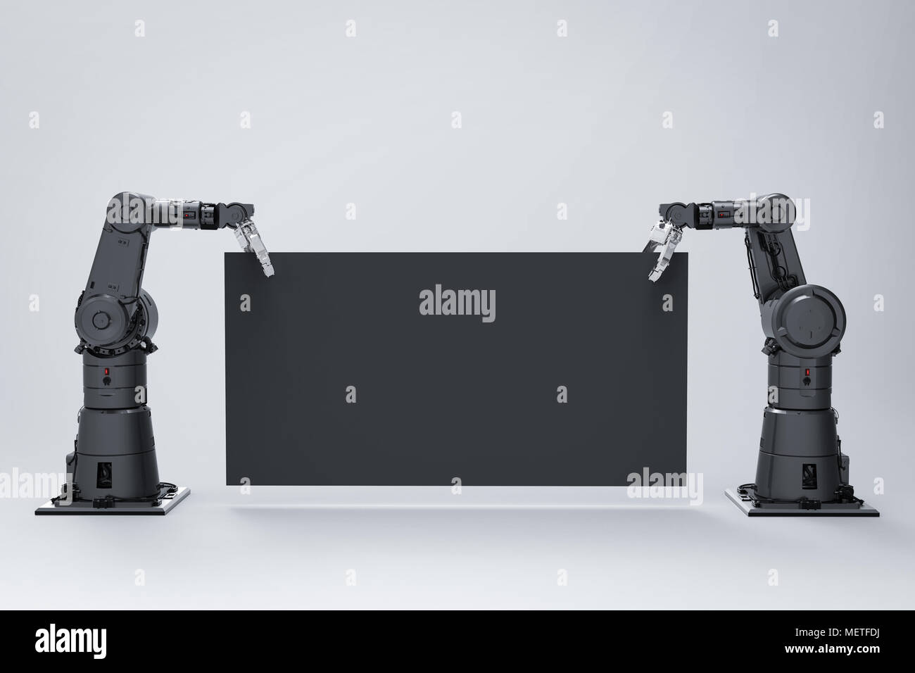 3d rendering black robot arm holding black blank paper Stock Photo - Alamy