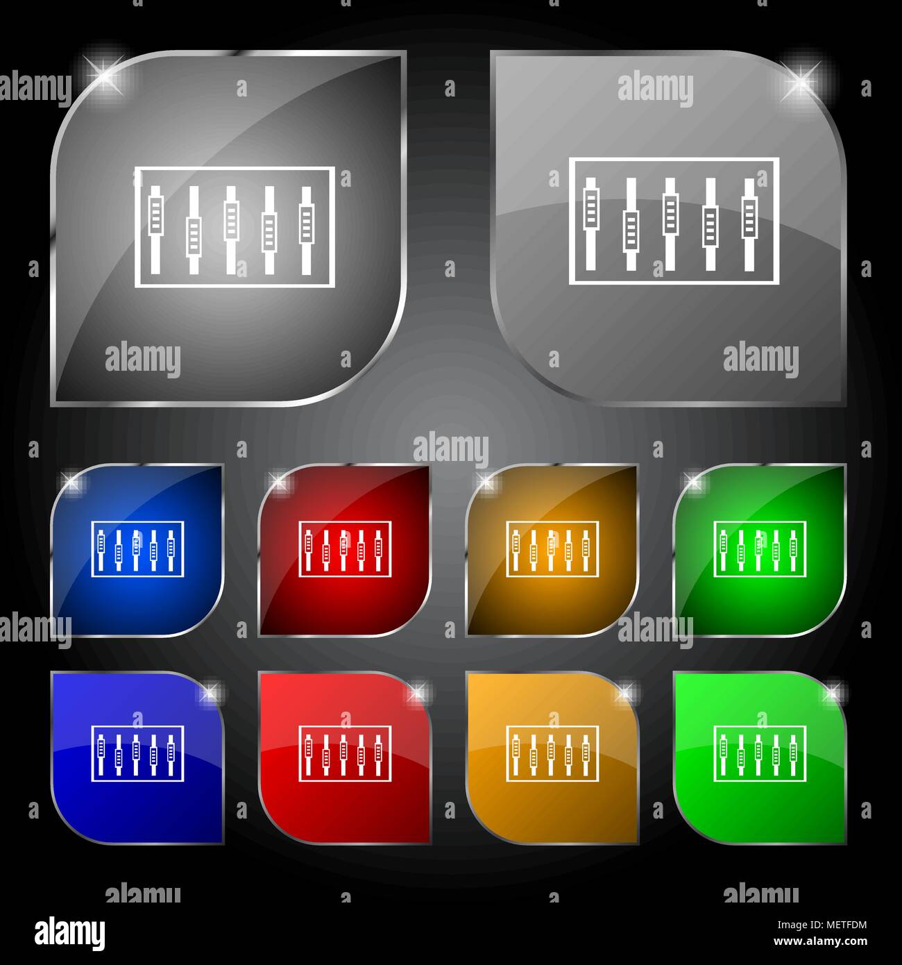 Dj console mix handles and buttons, level icons. Set of colour buttons ...