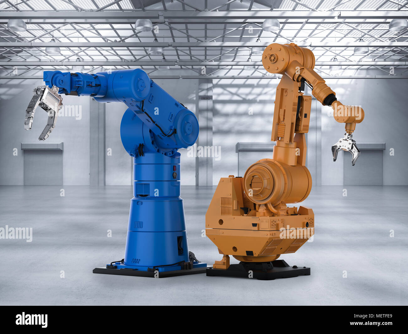 3d rendering robotic arm or robot hand in factory Stock Photo - Alamy