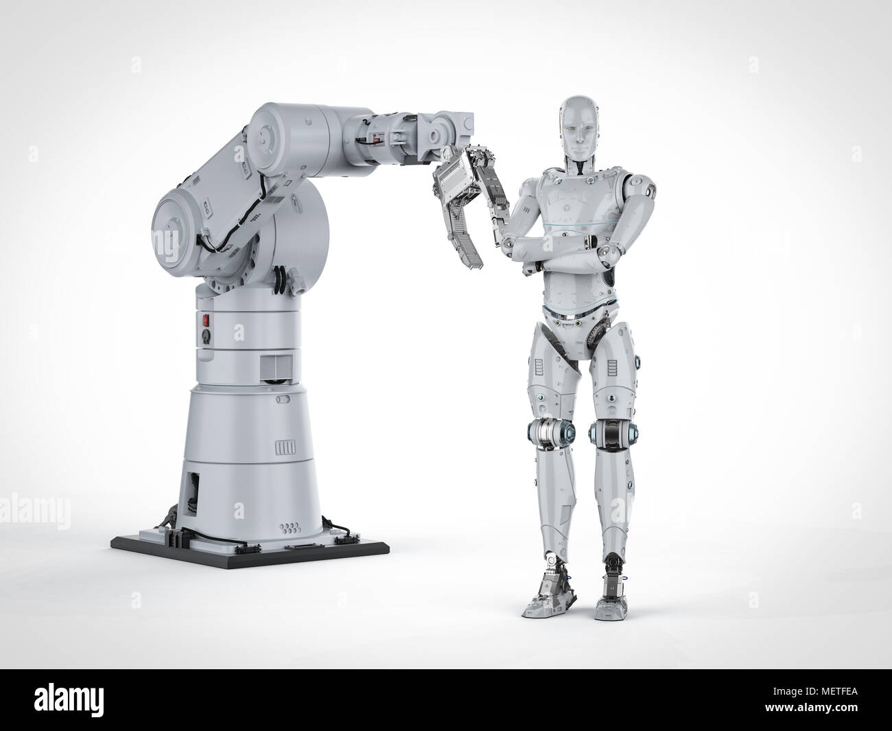 3d rendering humanoid robot with robotic arm Stock Photo - Alamy