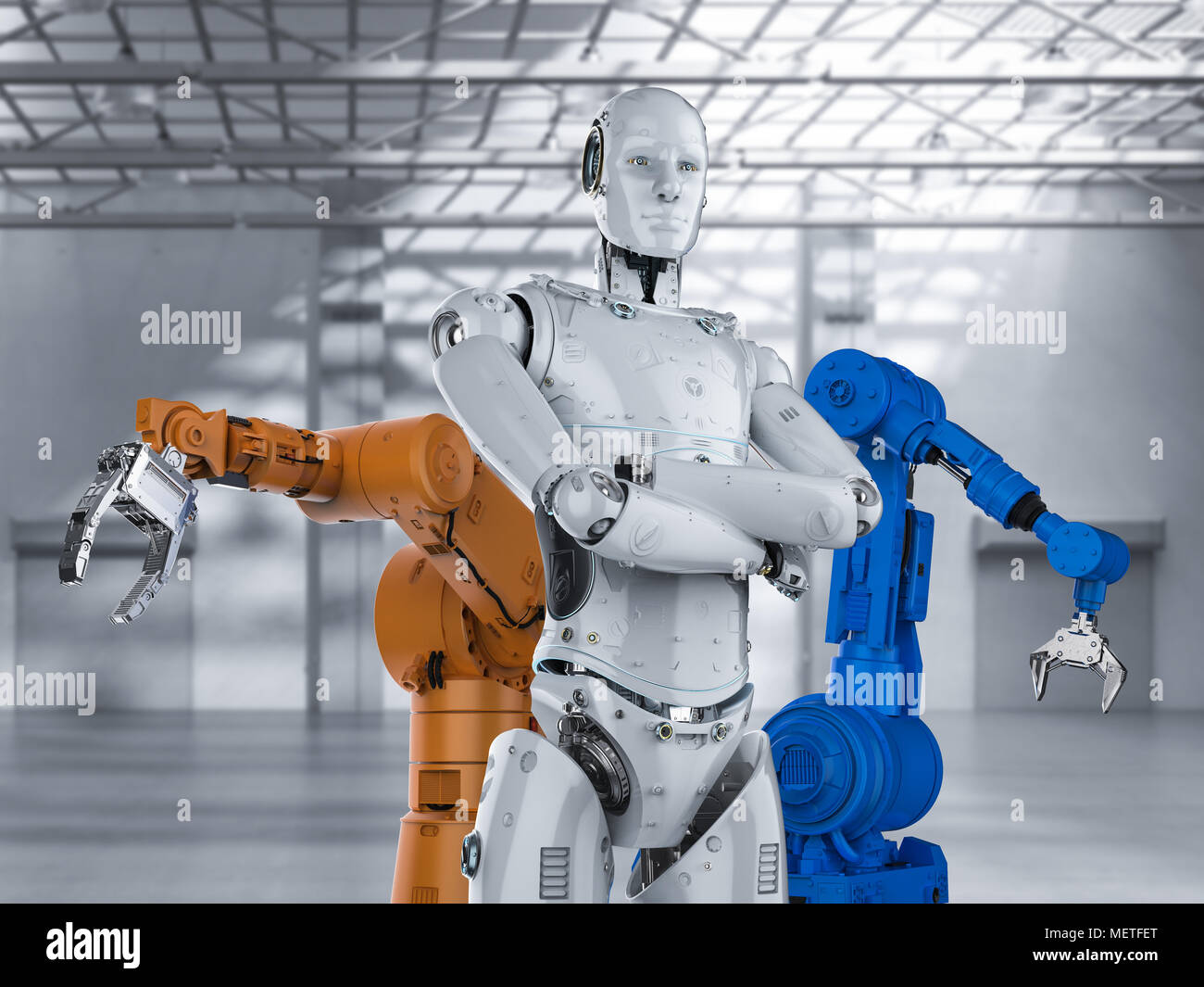 3d rendering humanoid robot with robotic arm Stock Photo - Alamy