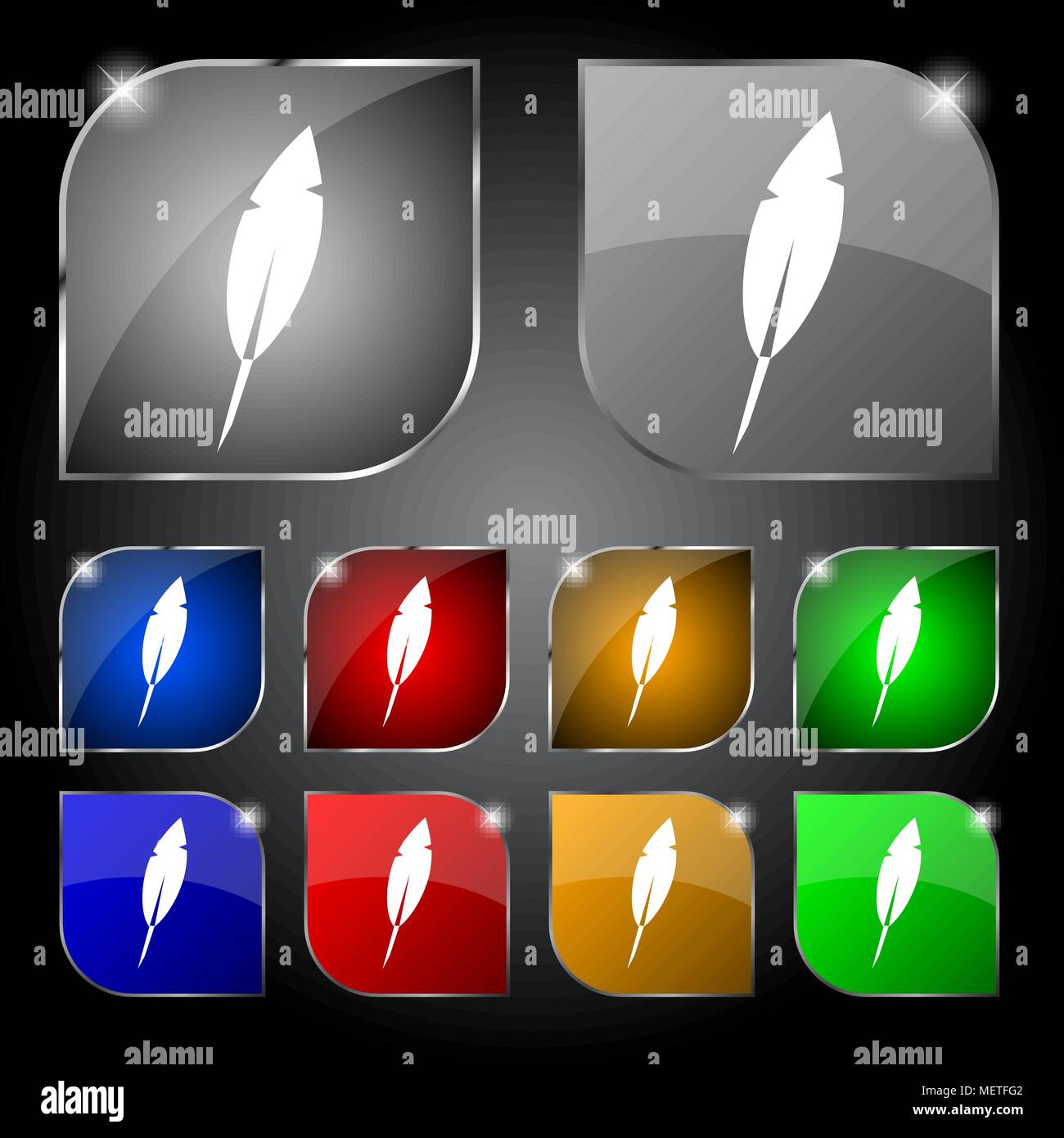Feather sign icon. Retro pen symbol. Set of colored buttons Vector ...