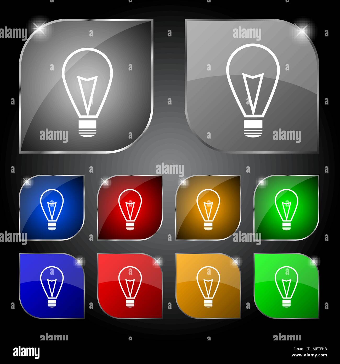 Light lamp sign icon. Idea symbol. Lightis on. Set of colored buttons ...