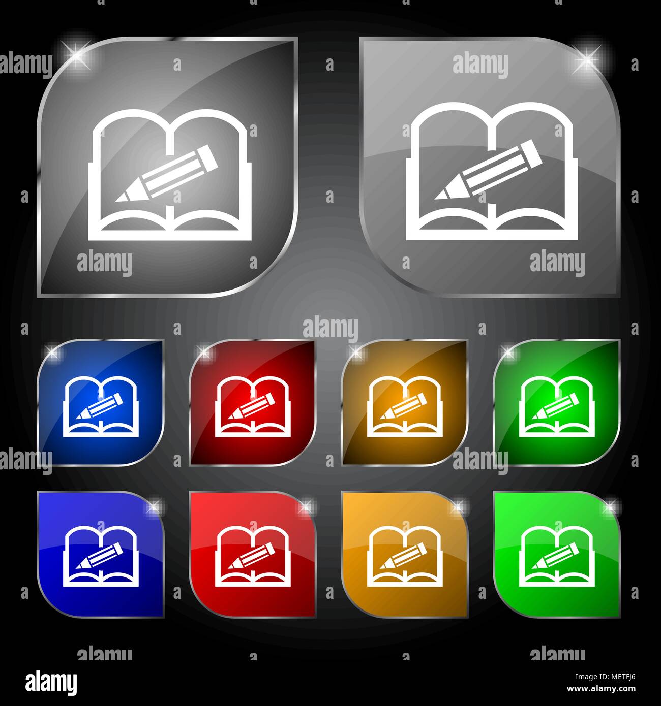 Book sign icon. Open book symbol. Set of colored buttons. Vector ...
