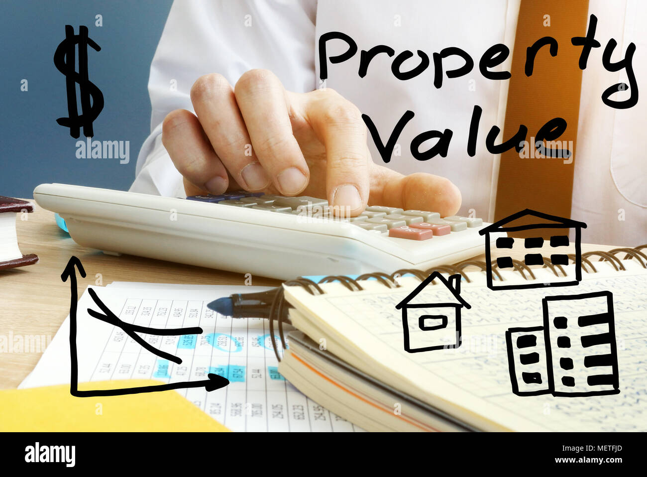 Property Value. Manager using calculator. Real Estate Investment Stock ...